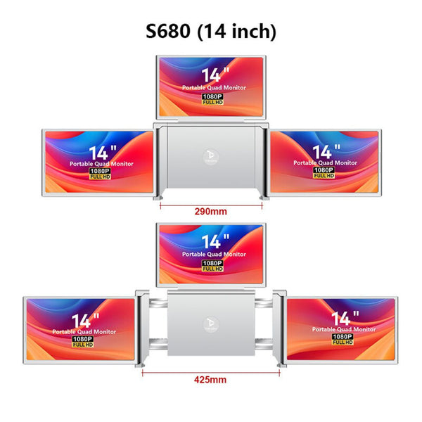 Trion 14" FHD Portable Monitor Quad Screen with One-Cable Triple Displ