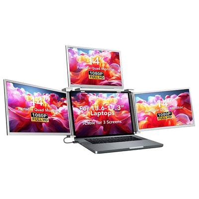 Trion 14" FHD Portable Monitor Quad Screen with One-Cable Triple Displ