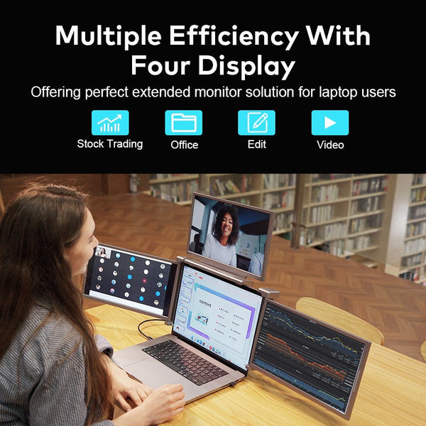 Trion 14" FHD Portable Monitor Quad Screen with One-Cable Triple Displ