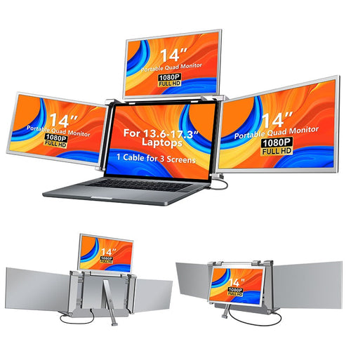 Trion 14" FHD Portable Monitor Quad Screen with One-Cable Triple Displ