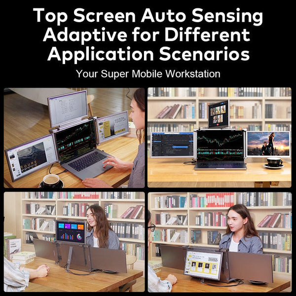 Trion 14" FHD Portable Monitor Quad Screen with One-Cable Triple Displ
