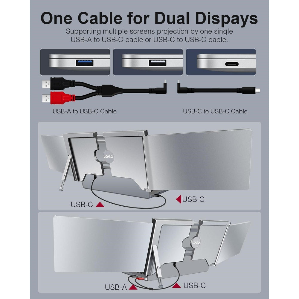 Dual Portable Monitor Trifold 1080P IPS FHD Screen