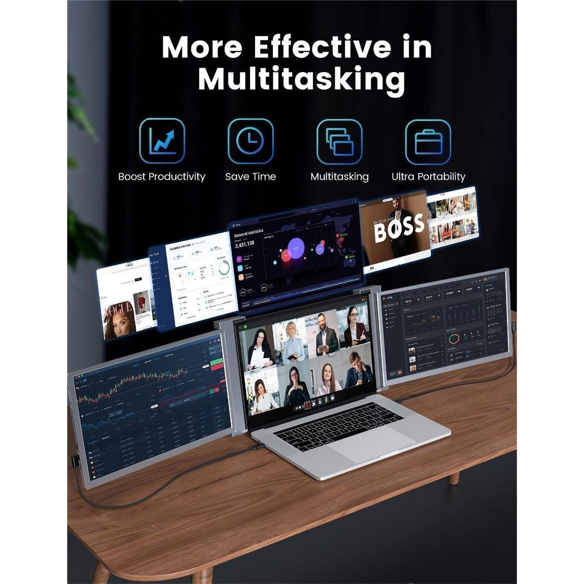Dual Portable Monitor Trifold 1080P IPS FHD Monitor